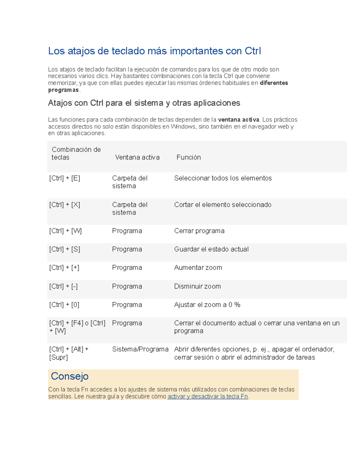 Los atajos de teclado más importantes con Ctrl - Los atajos de teclado ...