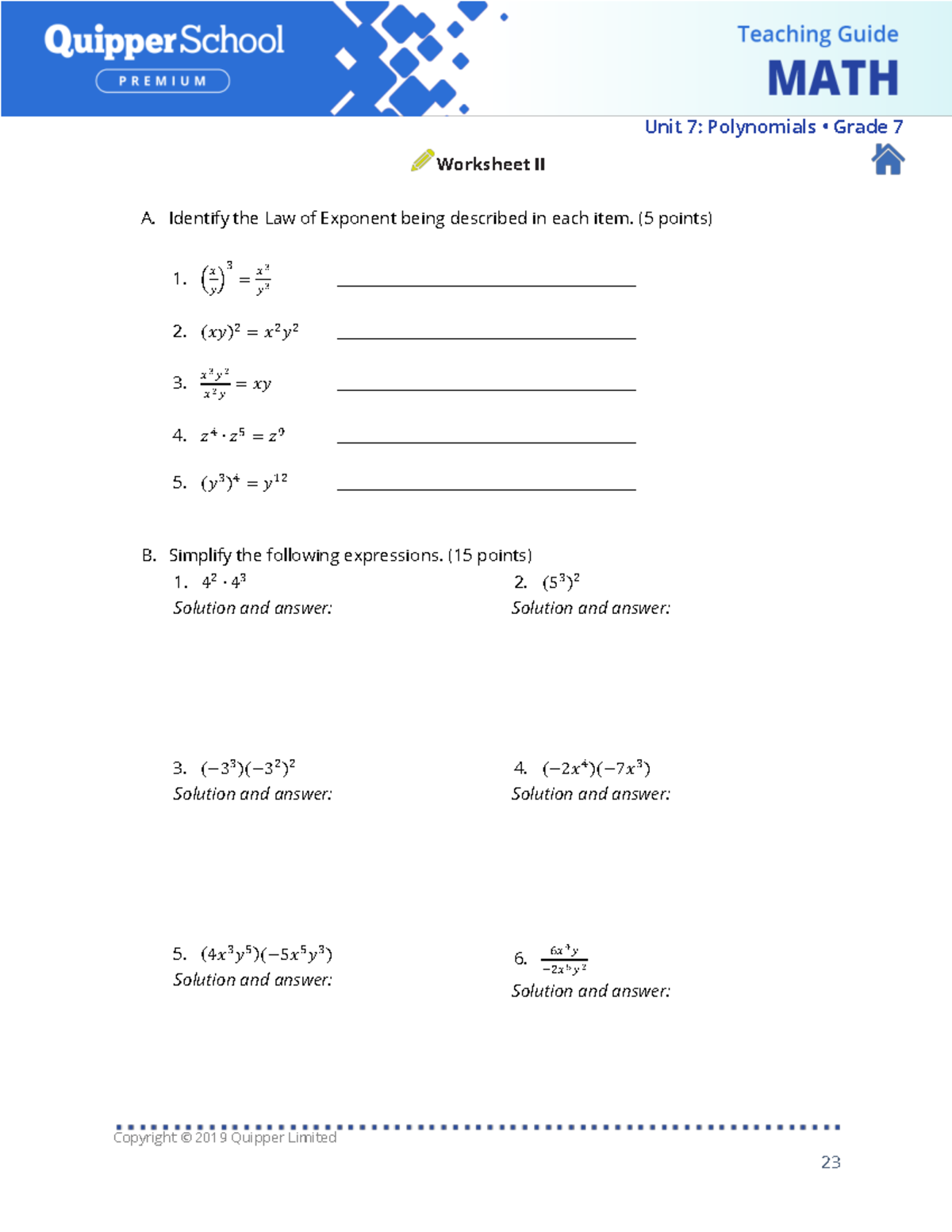 WS 2 Laws of Exponents - The Worksheet is all about the Laws of ...