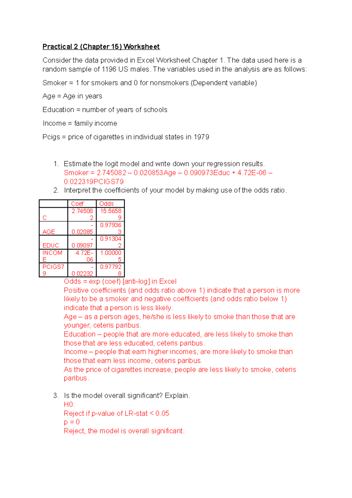 Practical 2 Memo - Qualitative response regression models - Practical 2 (Chapter 15) Worksheet ...