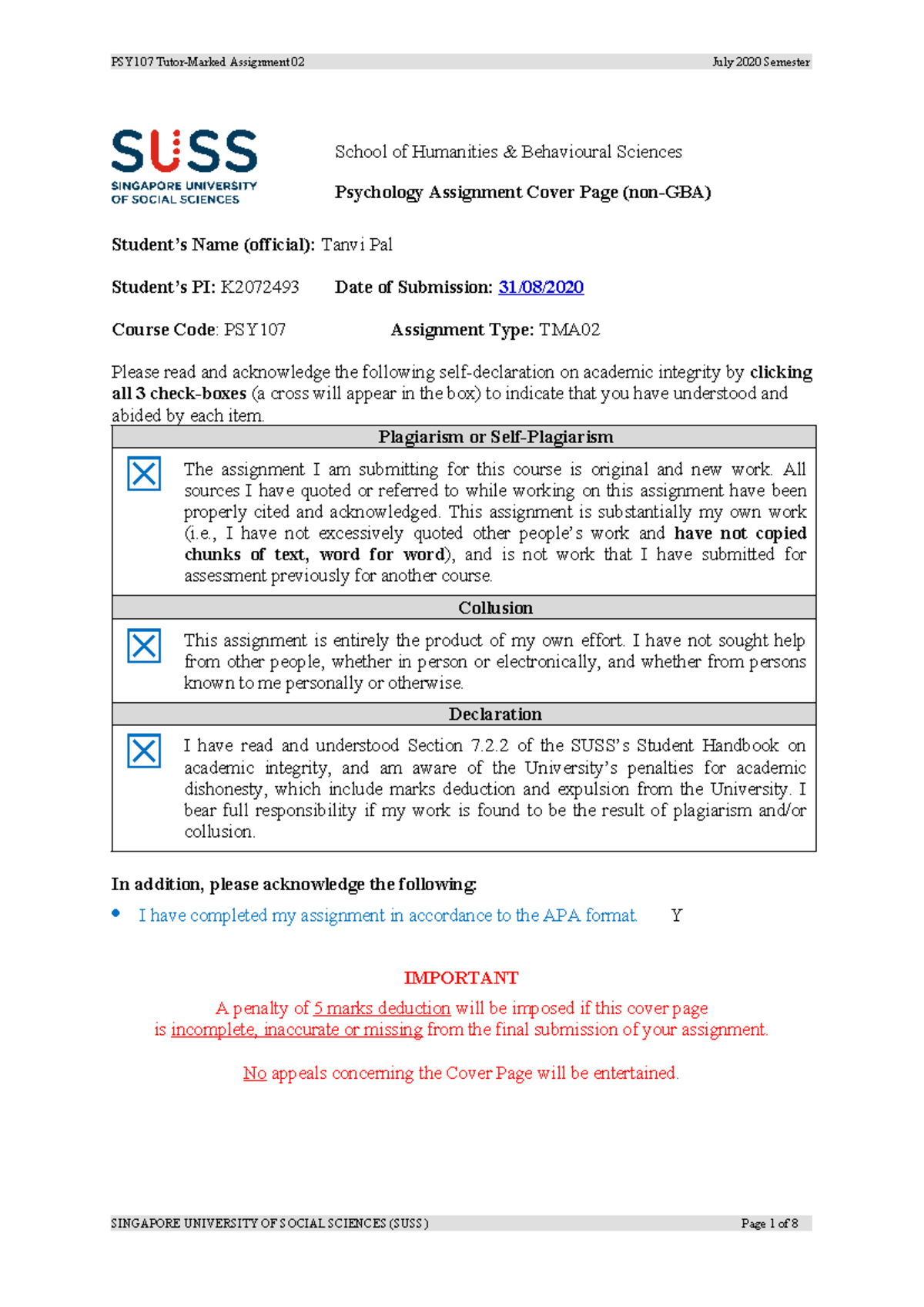 PSY107 TMA02 Tanvi Pal - School of Humanities & Behavioural Sciences ...