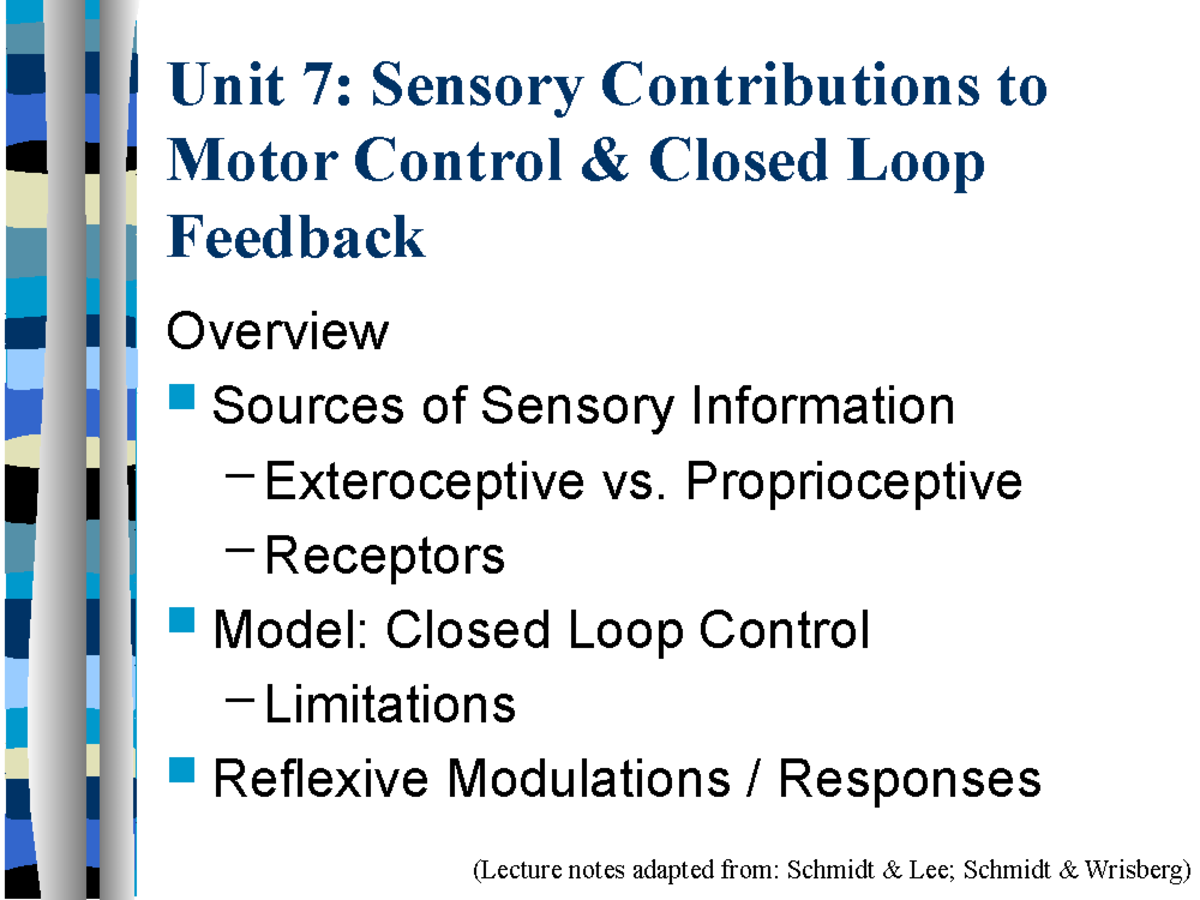 Lecture Notes, Lecture Sensory Information And Closed Loop Control ...