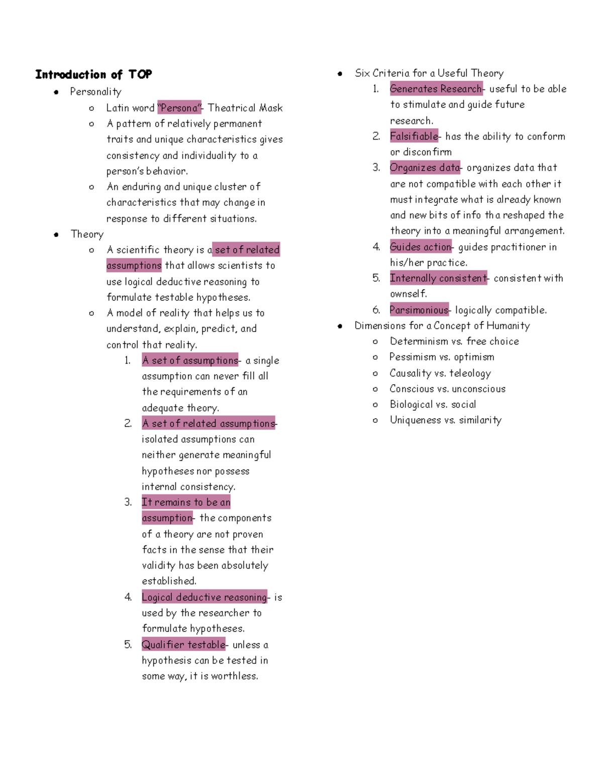 TOP- Compre - LECTURE NOTES - Introduction of TOP Personality Latin word