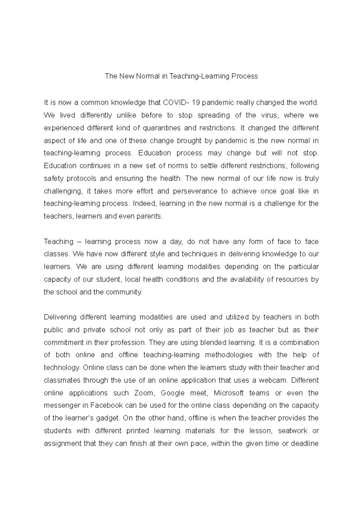 The New in Learning Process - The New Normal in Teaching-Learning ...