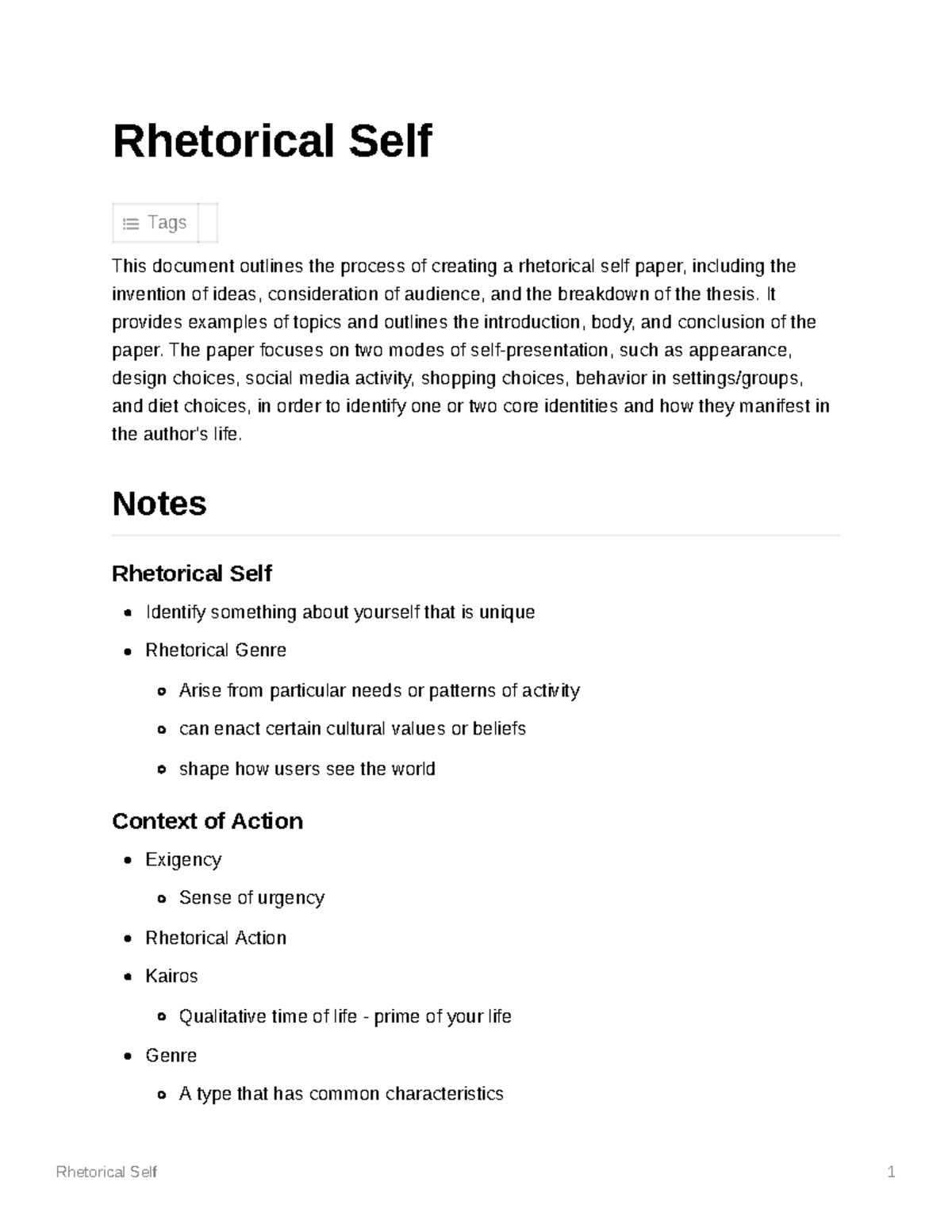 Rhetorical Self Paper Guide - Rhetorical Self Tags This document ...