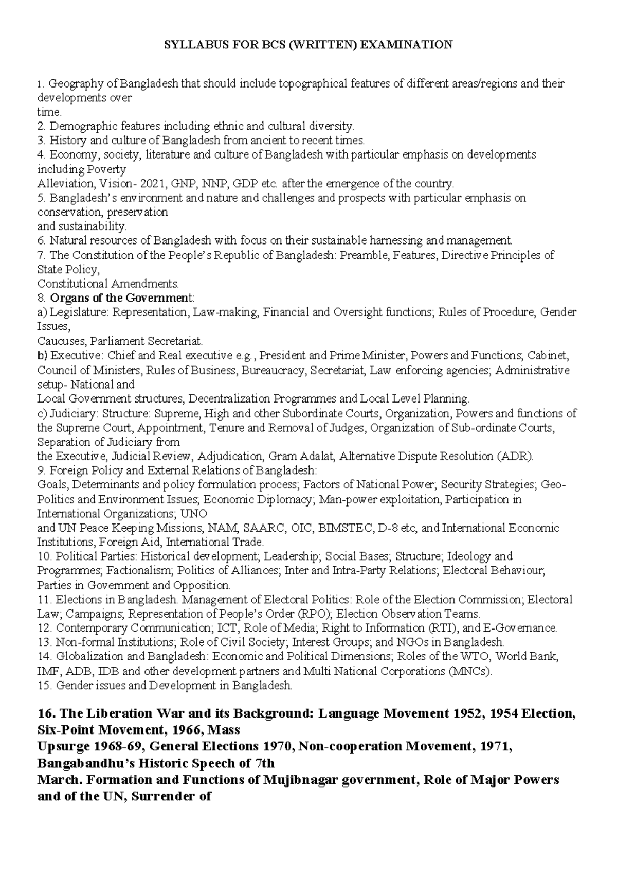 Syllabus FOR BCS - note - SYLLABUS FOR BCS (WRITTEN) EXAMINATION 1 ...