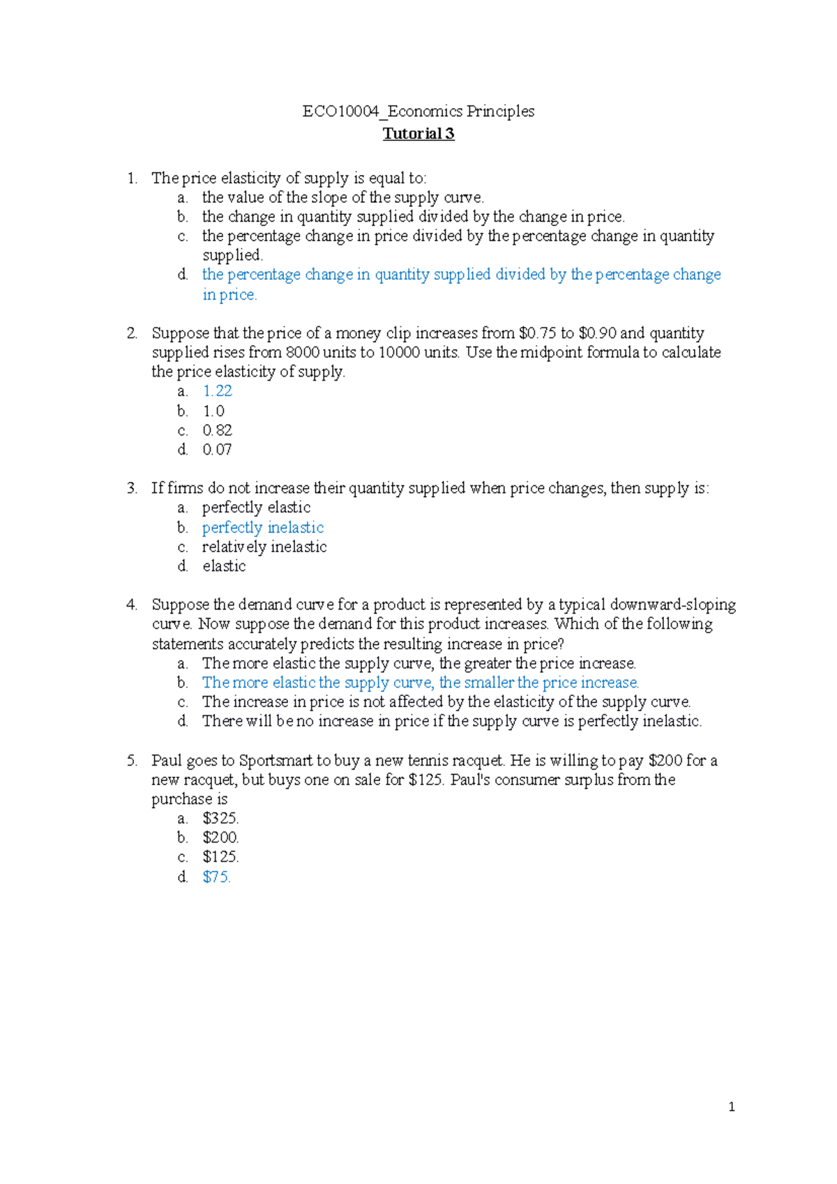 Tutorial Exercise 3 - ECO10004_Economics Principles Tutorial 3 The ...