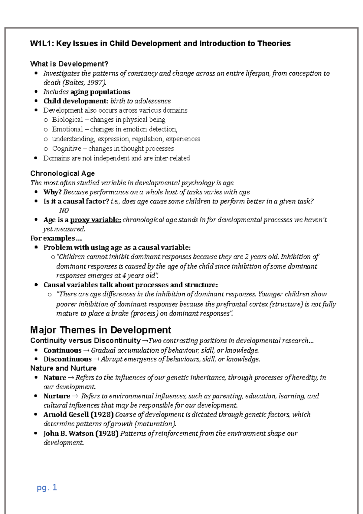 ECHE1180 Lectures Notes - W1L1: Key Issues in Child Development and ...