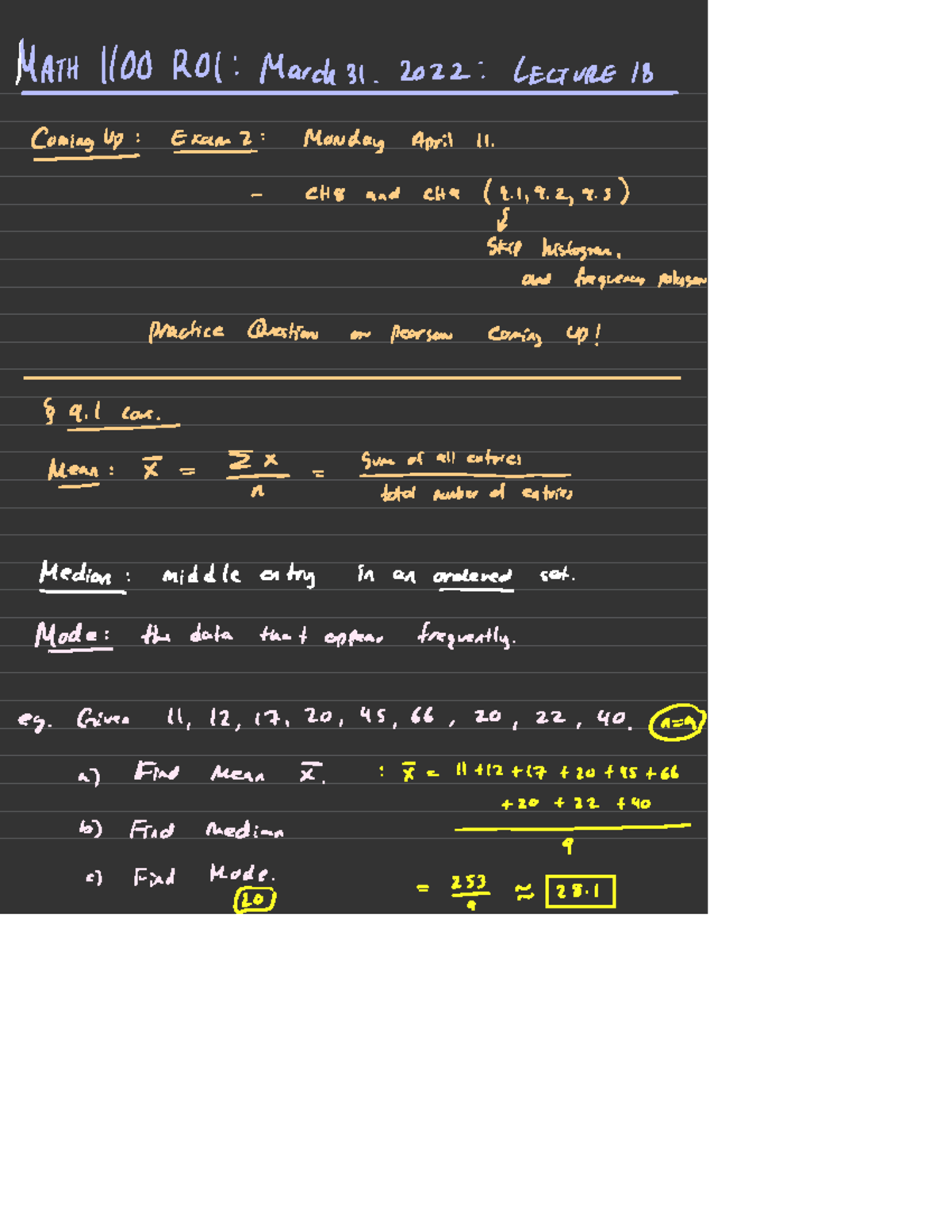 L18 - notes - MATH 11001201 : March 31. 2022 : LECTURE 18 Coming : E ...