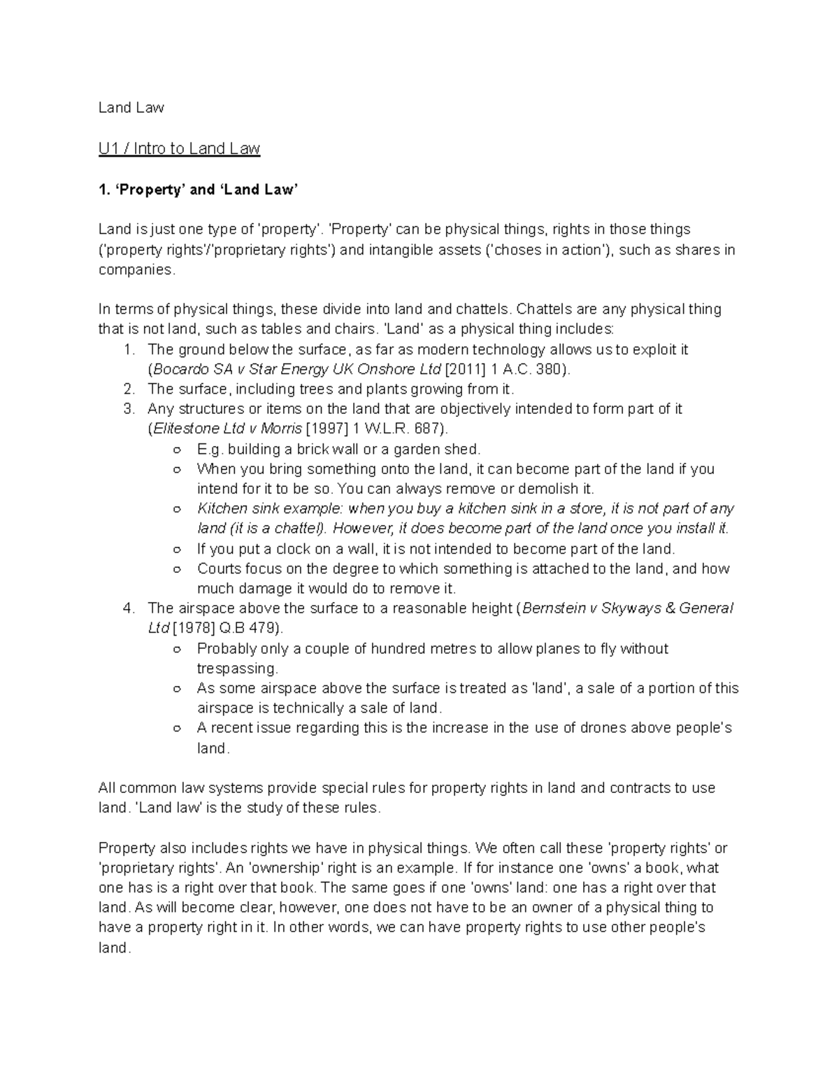 Land Law - All notes and cases for Land Law - Land Law U1 / Intro to ...