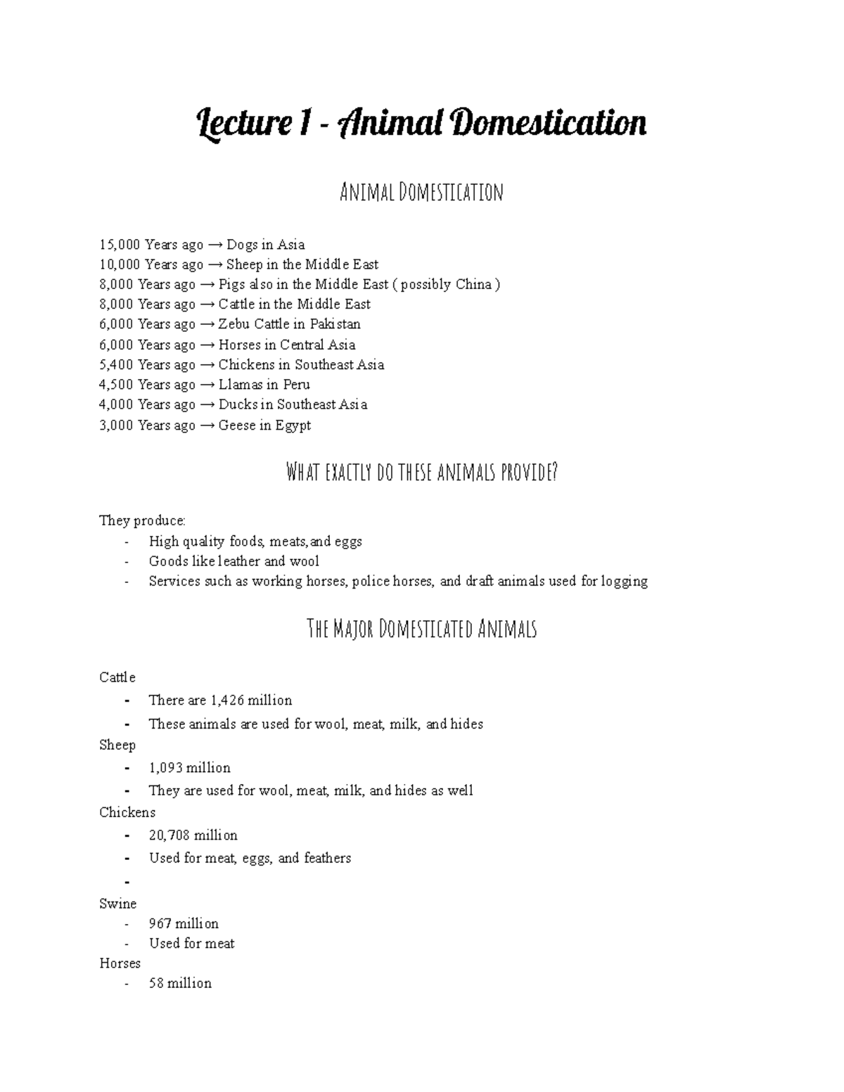 AVS Lecture Notes for Exam 1 - Lectur 1 - Anima Domesticatio Animal ...