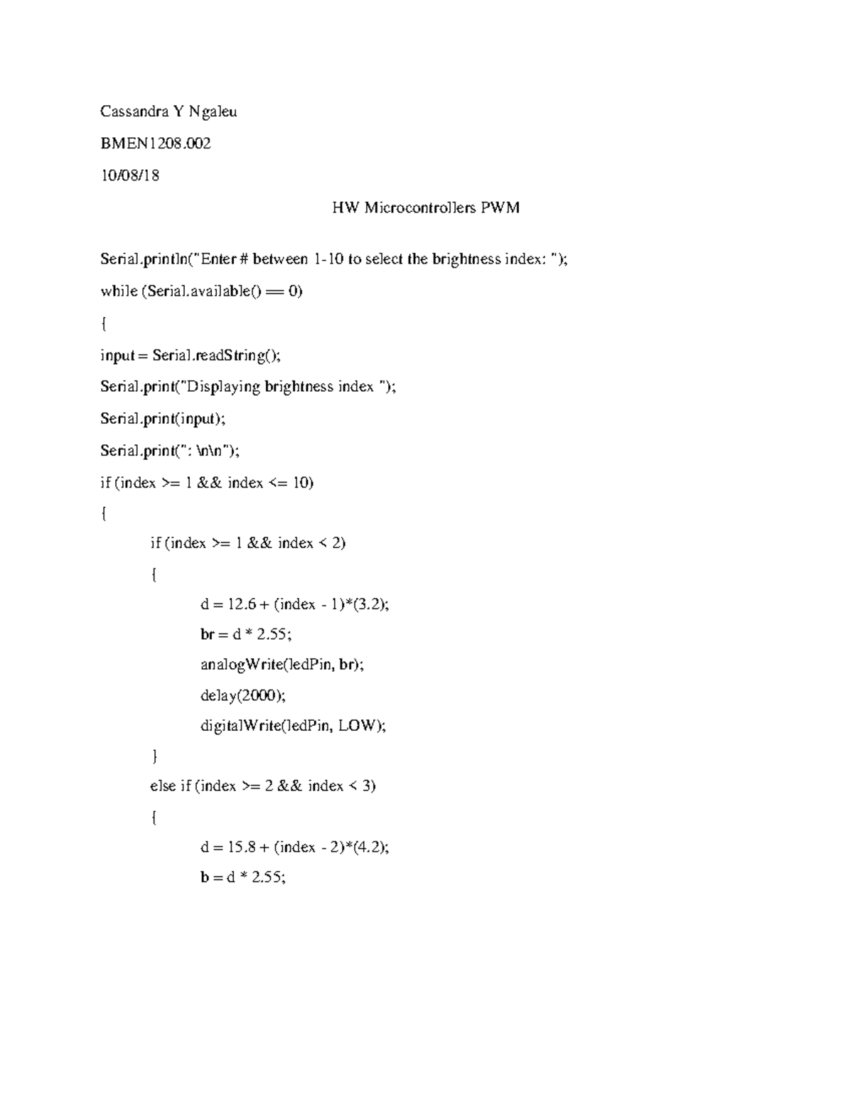 HW Microcontrollers PWM - Cassandra Y Ngaleu BMEN1208. 10/08/ HW ...