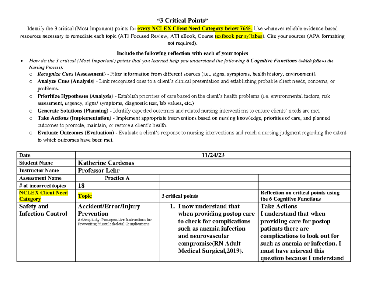 Ams practice a - notes - “ 3 Critical Points” Identify the 3 critical ...