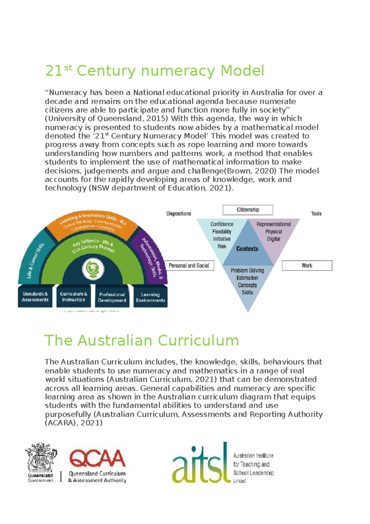EDU118 Task1 - 21st Century numeracy Model has been a National ...