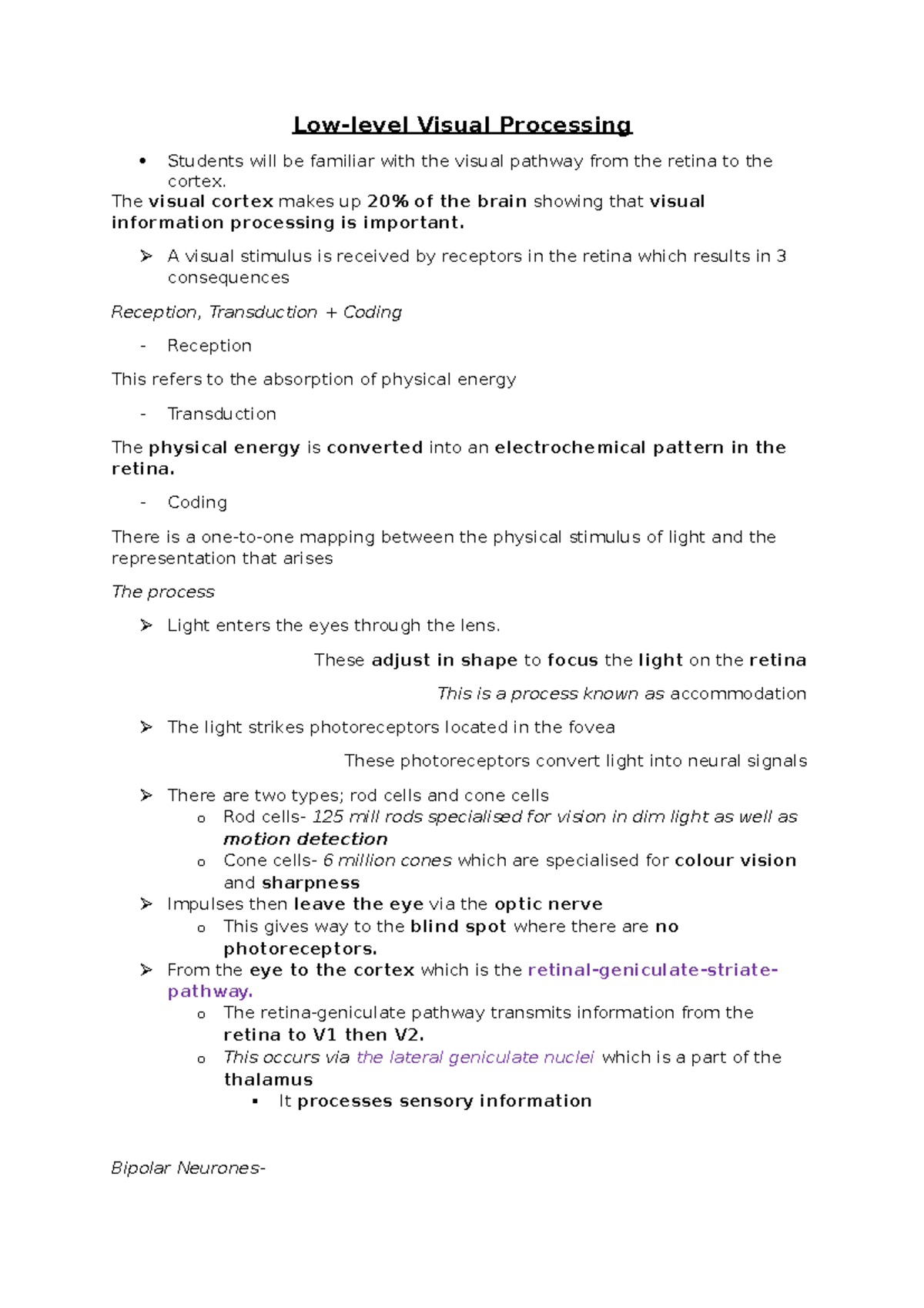 4 Low level Visual Processing Low level Visual Processing Students