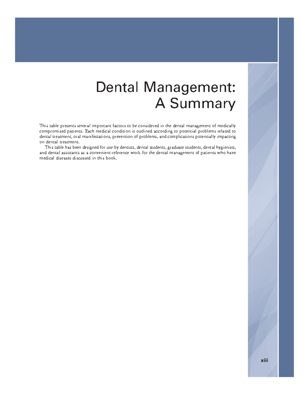 Dental Management - lecture notes - xiii Dental Management: A Summary ...