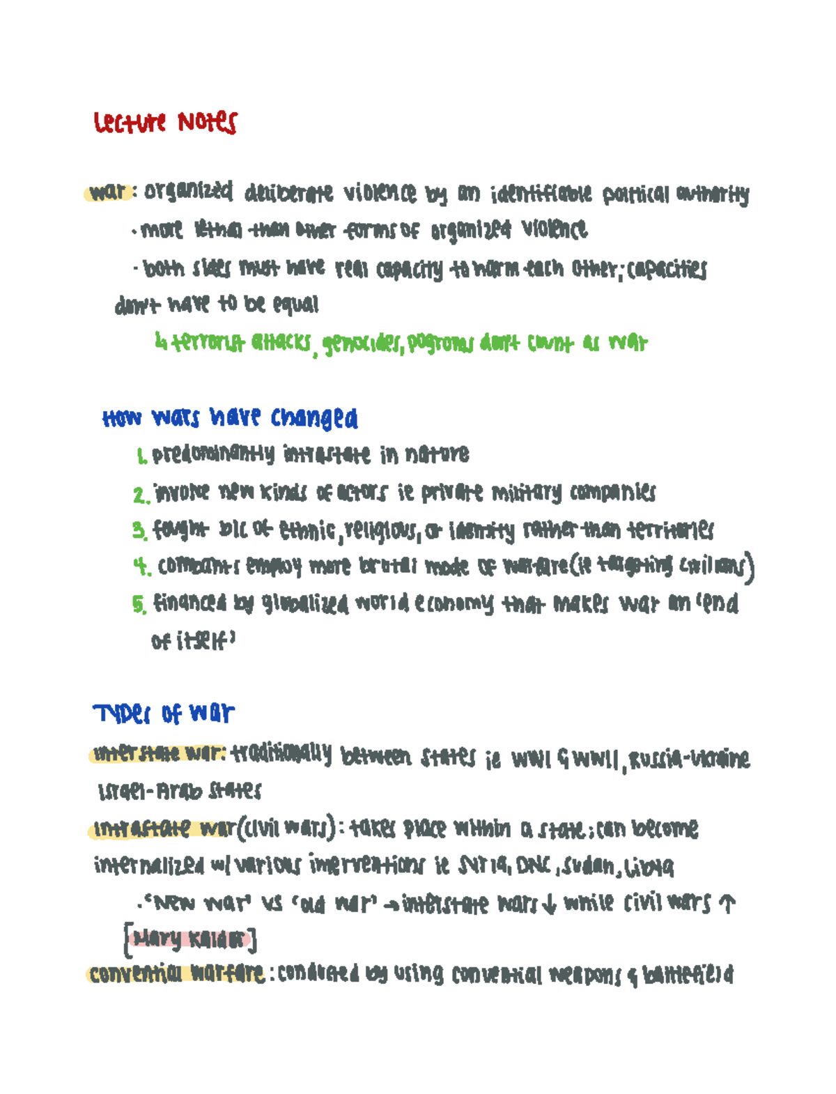 Week 8- war and security - Lecture notes ####### war organized ...