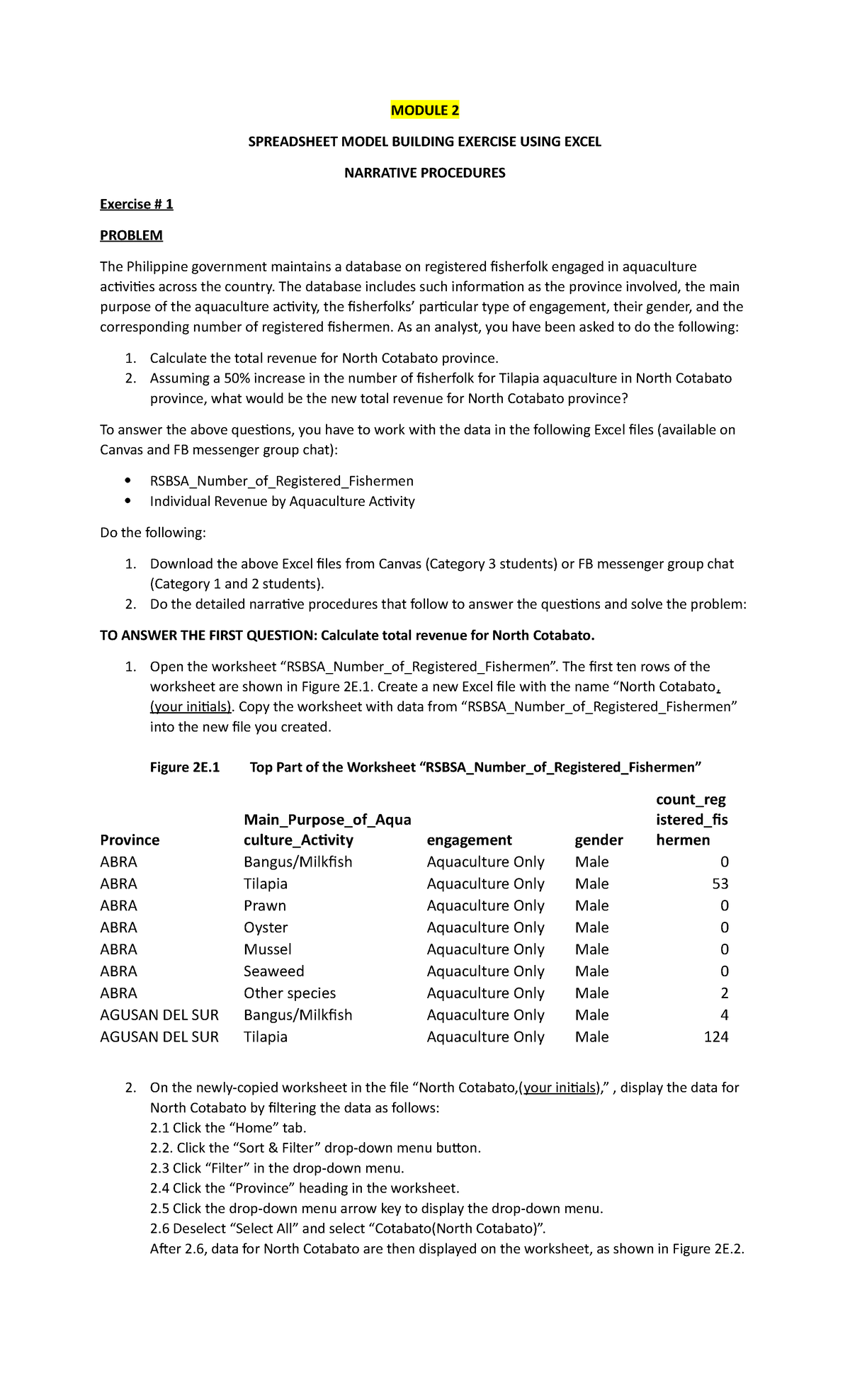 Module 2 Spreadsheet Model Bldg Exercises Module 2 Spreadsheet Model