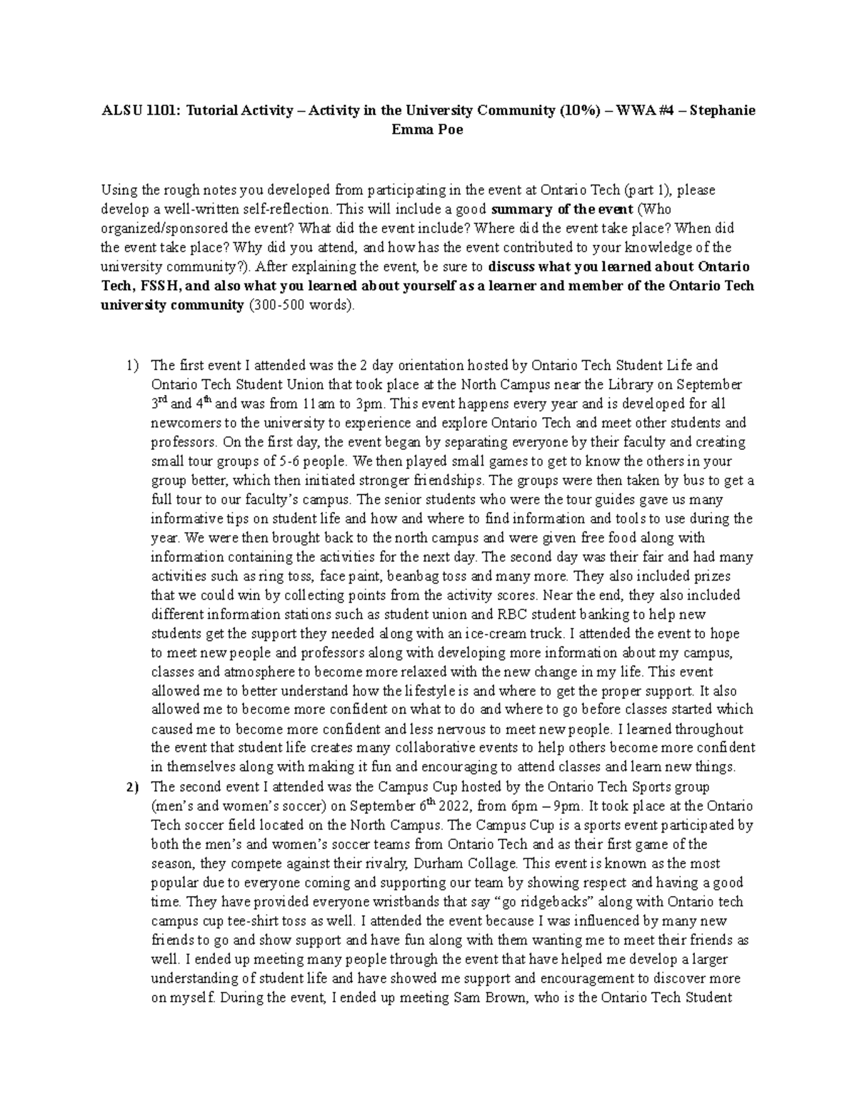 Tutorial Activity in the University Community at Ontario Tech - Studocu