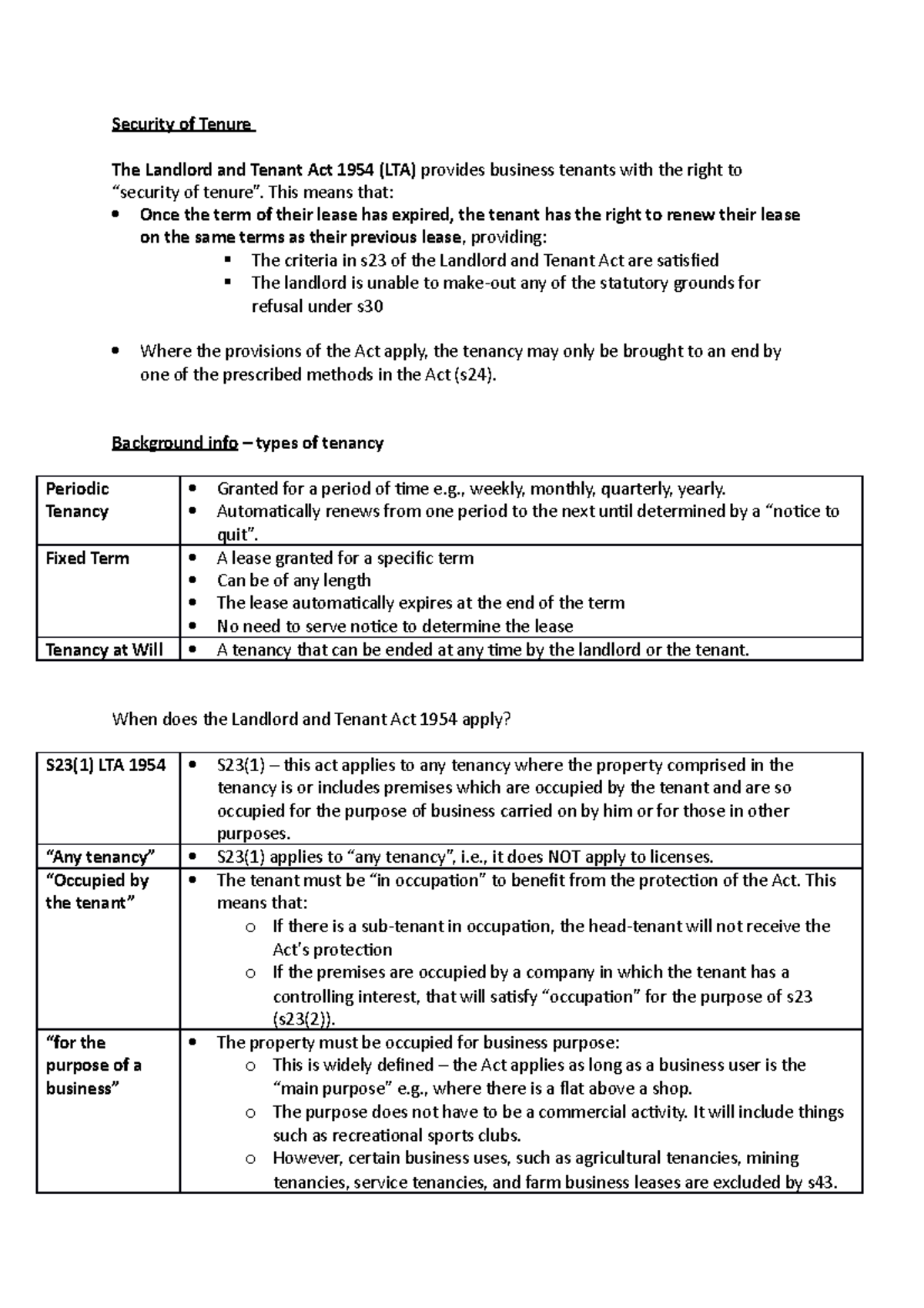 Cl 18 - security of tenure - Security of Tenure The Landlord and Tenant ...
