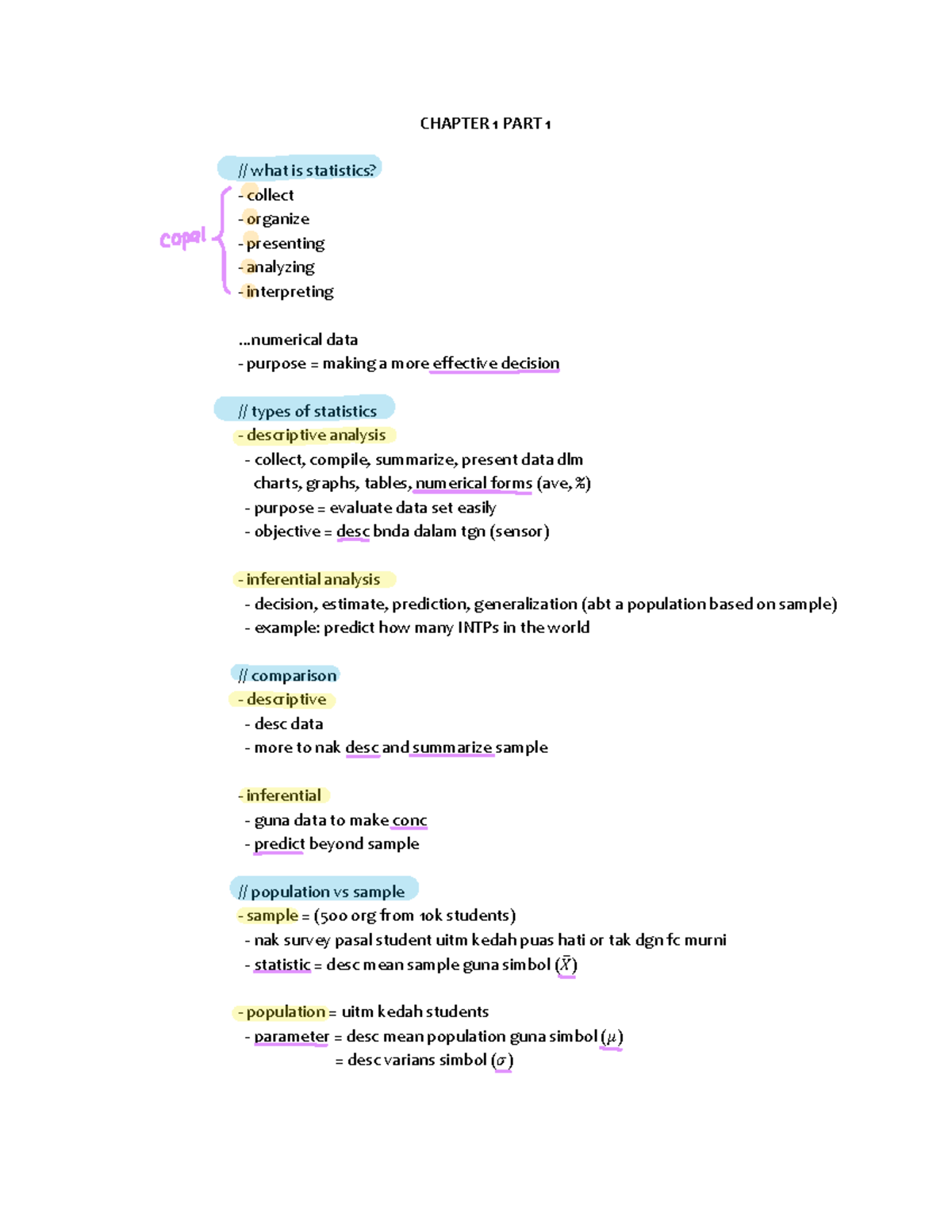 STA116 CH1 notes - CHAPTER 1 PART 1 // what is statistics? collect ...