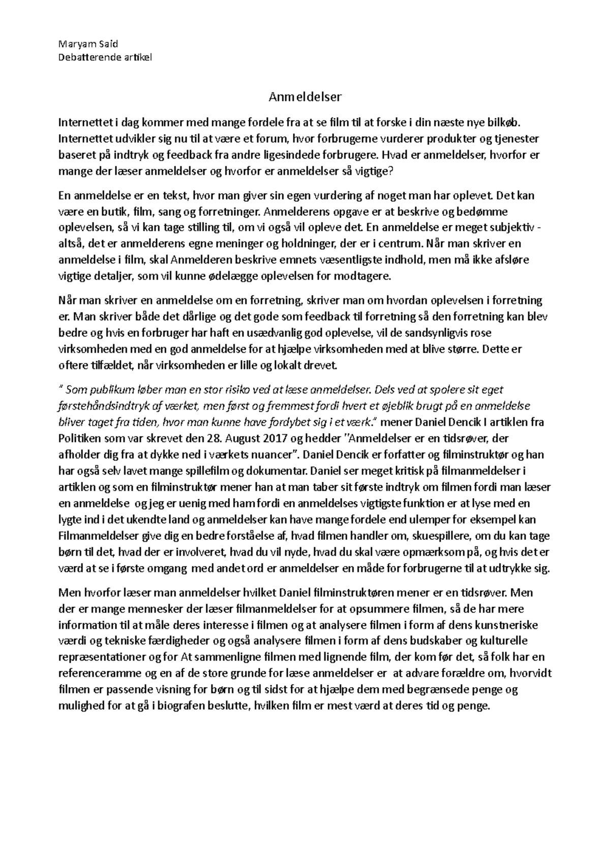 Debaterende artikel-Maryam - Maryam Said Debatterende artikel ...