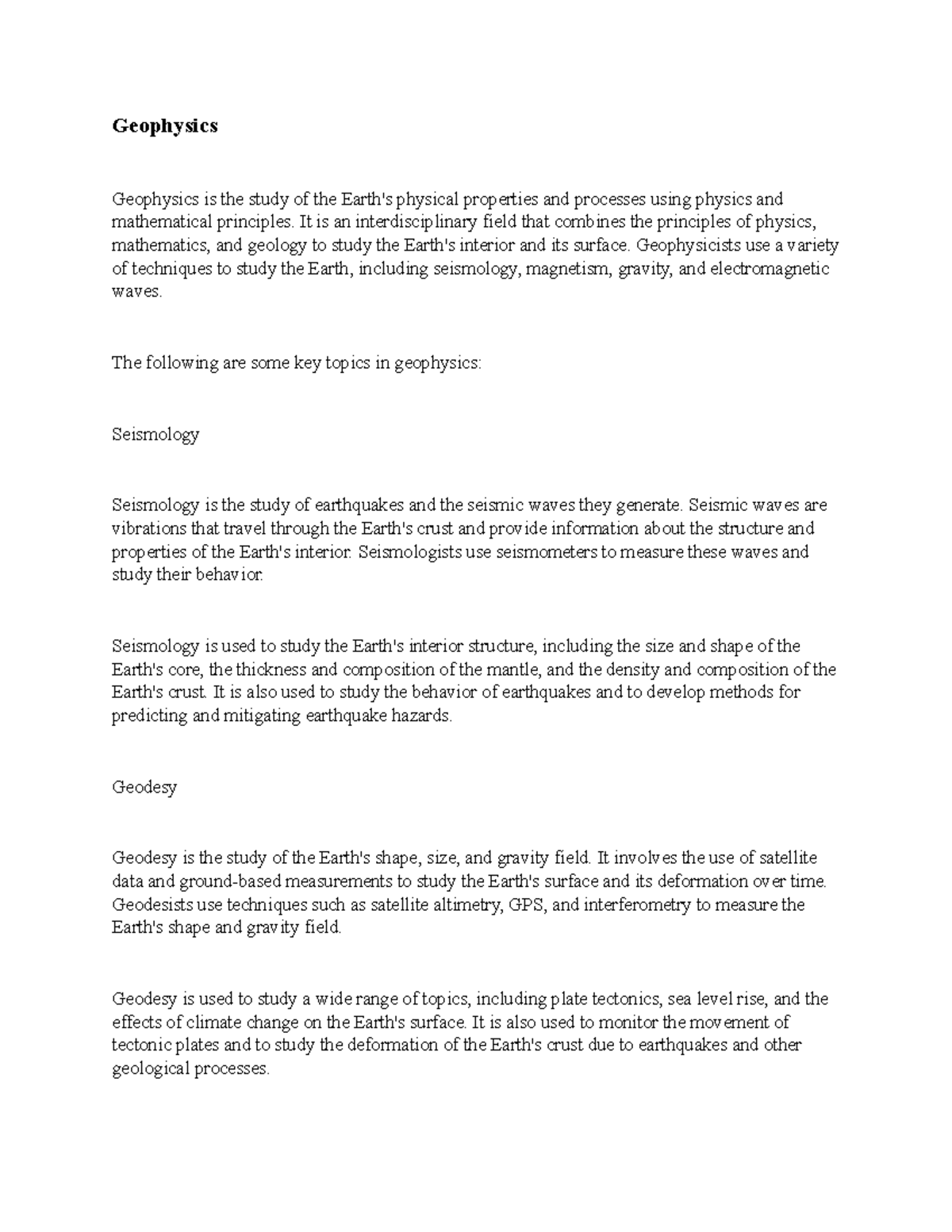 Geophysics - Geophysics Geophysics is the study of the Earth's physical ...