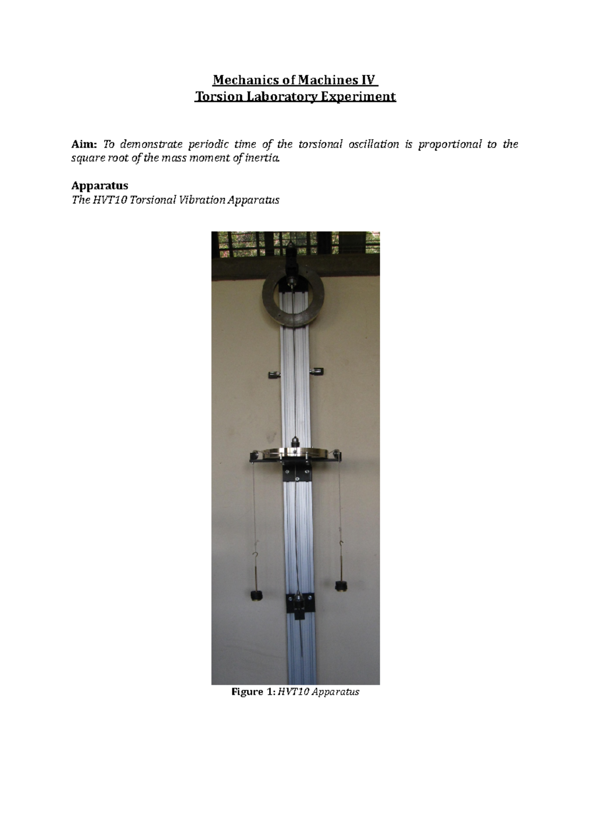 Torsion Lab reading sheet - Mechanics of Machines IV Torsion Laboratory ...