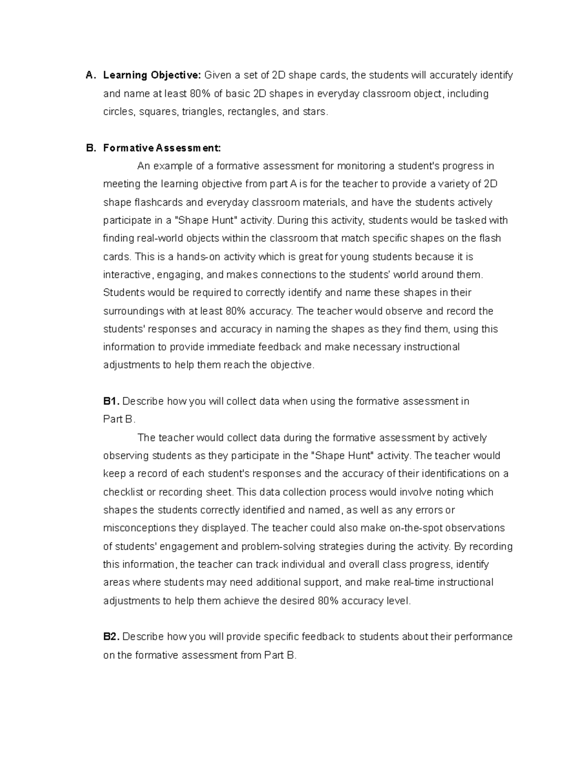 Task 1 Assessment Planning - A. Learning Objective: Given a set of 2D ...