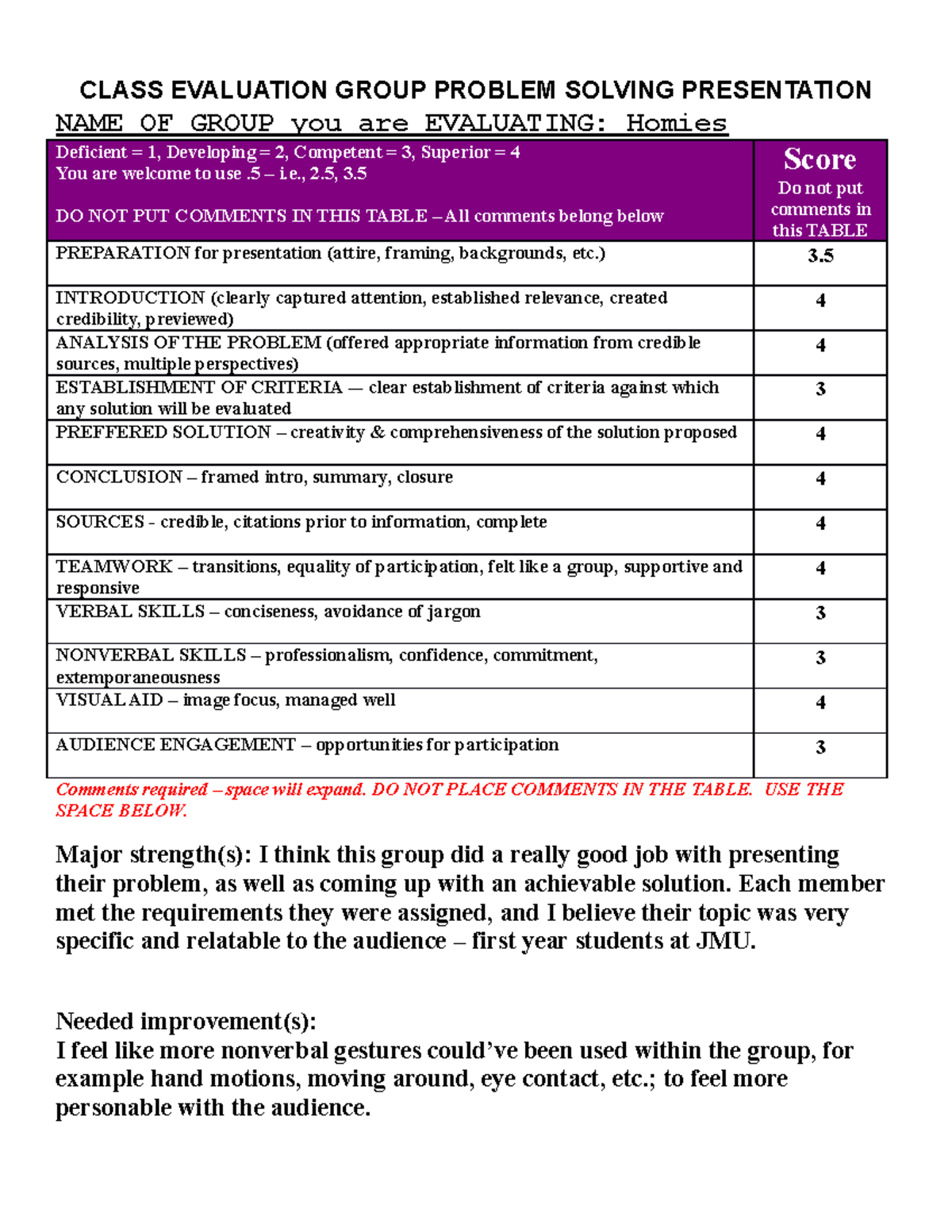 Class Evaluation Group Problem Solving Presentation 11 29 - CLASS ...
