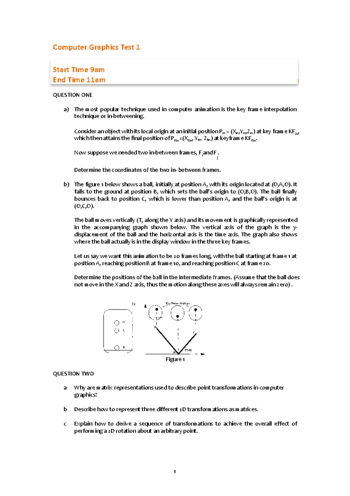 CAT 1 - 1 Computer Graphics Test 1 QUESTION ONE a) The most popular ...