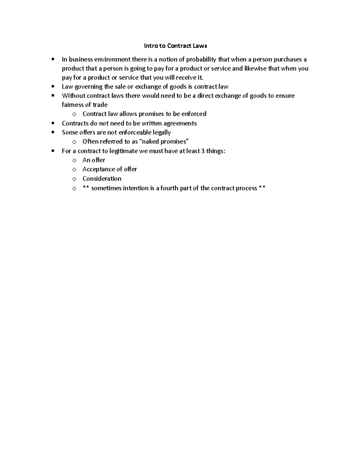 Intro to Business Law - Intro to Contract Laws In business environment ...