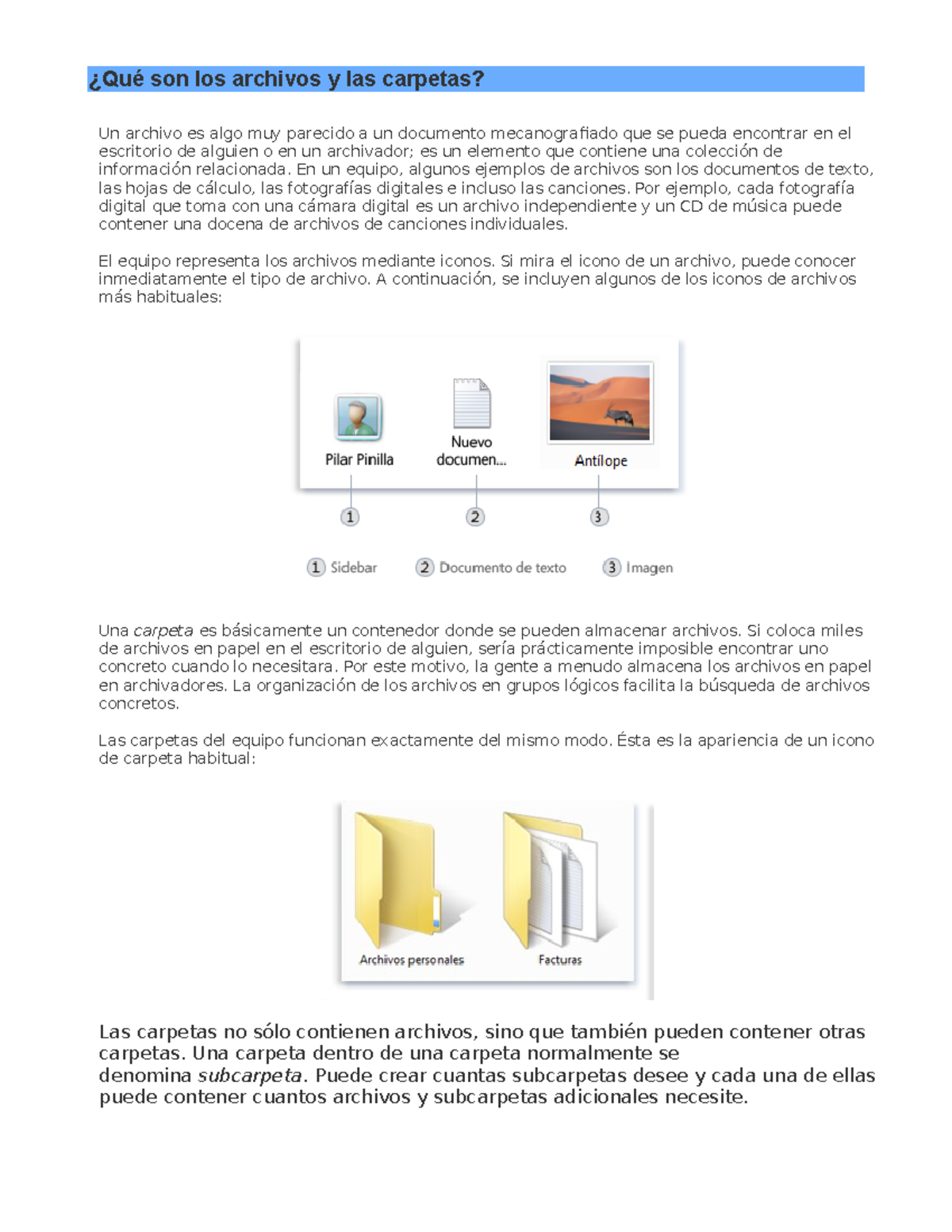 Qué son los archivos y las carpetas - En un equipo, algunos ejemplos de ...