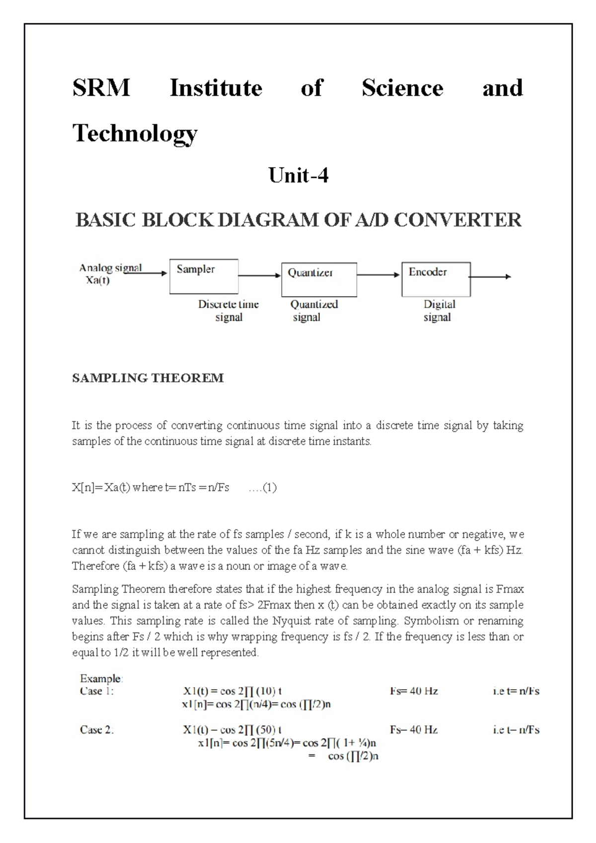 Basic Block Diagram OF AD Converter - SRM Institute of Science and ...