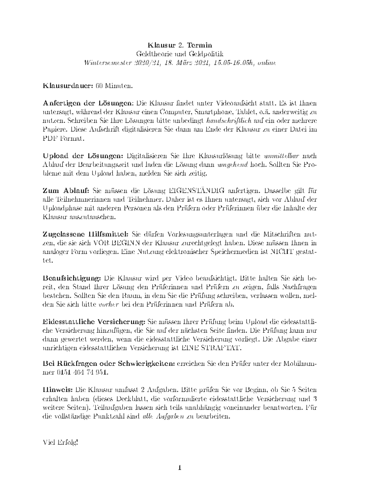 Klausur Geldtheorie und Geldpolitik WiSe 2020/21 2. Termin - s r 2 . r♠ ♥ t ♦r ♥ ♣ - Studocu