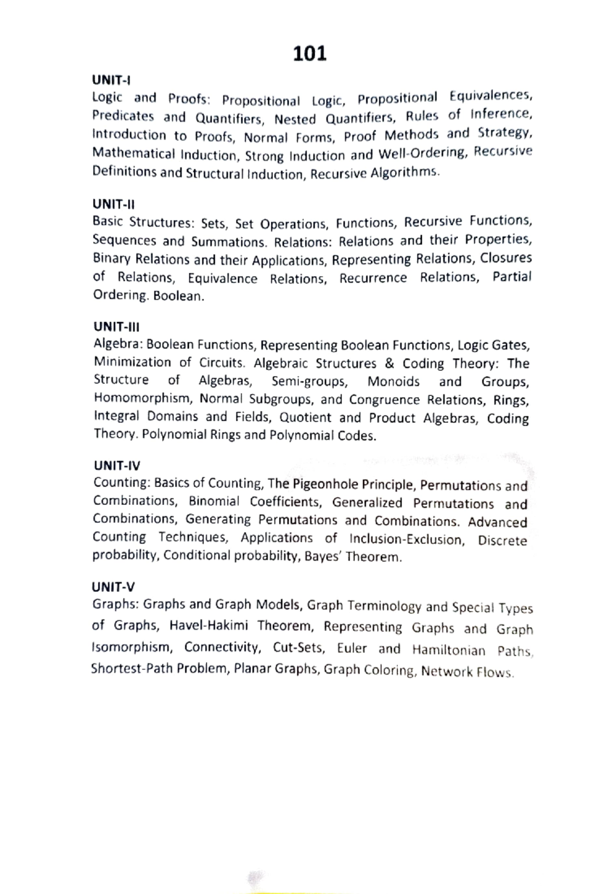 Syllabus MCA 1st Sem - 101 ####### UNIT- Logic and Proofs ...