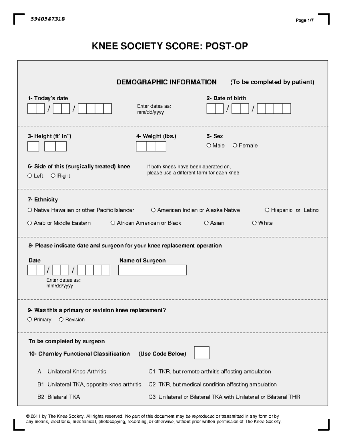 2011-KS-Score-c-Post-Op ENG - 2- Date of birth / / 1- Today's date ...