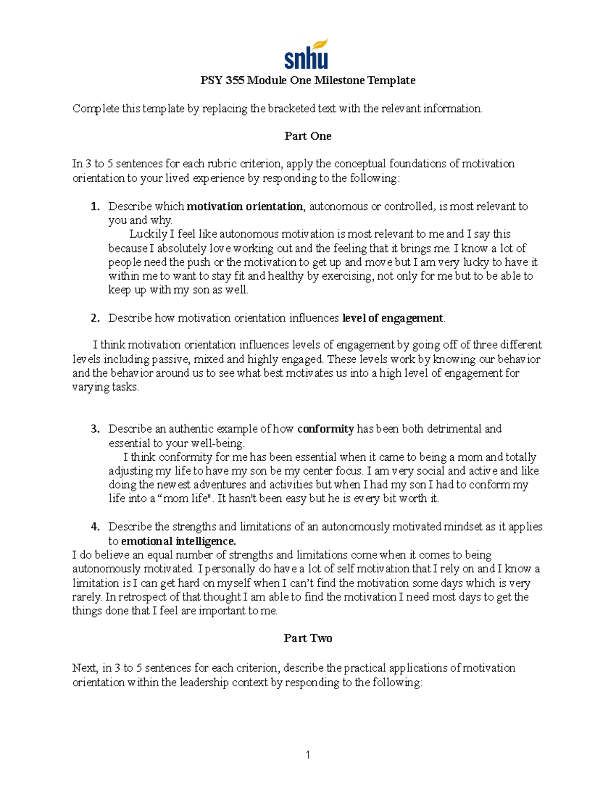 PSY 355 Module One Milestone Template - PSY 355 Module One Milestone ...