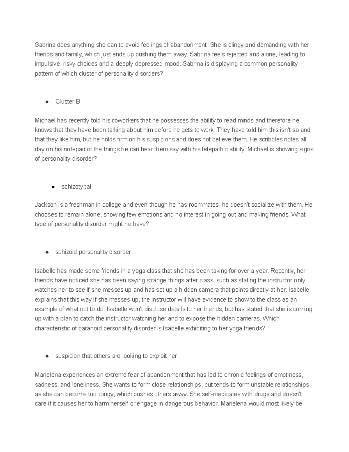 Personality disorders study guide - Sabrina does anything she can to ...