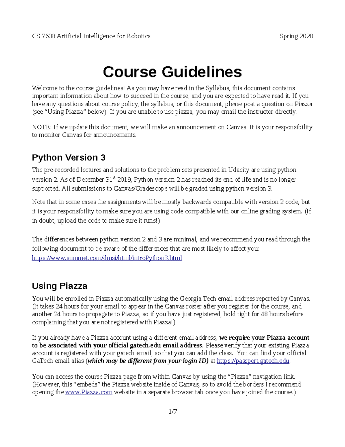 Policy Guidelines-cs7638air-spring 2020 - Course Guidelines Welcome to ...