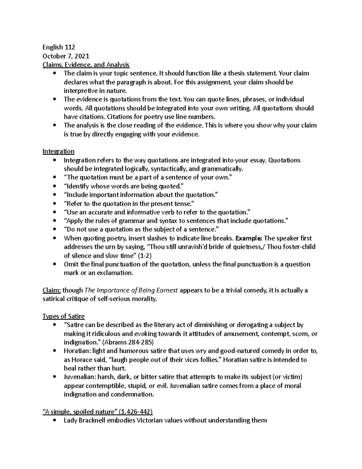 ENG 112-Oct. 7 - october 7 notes - English 112 October 7, 2021 Claims ...