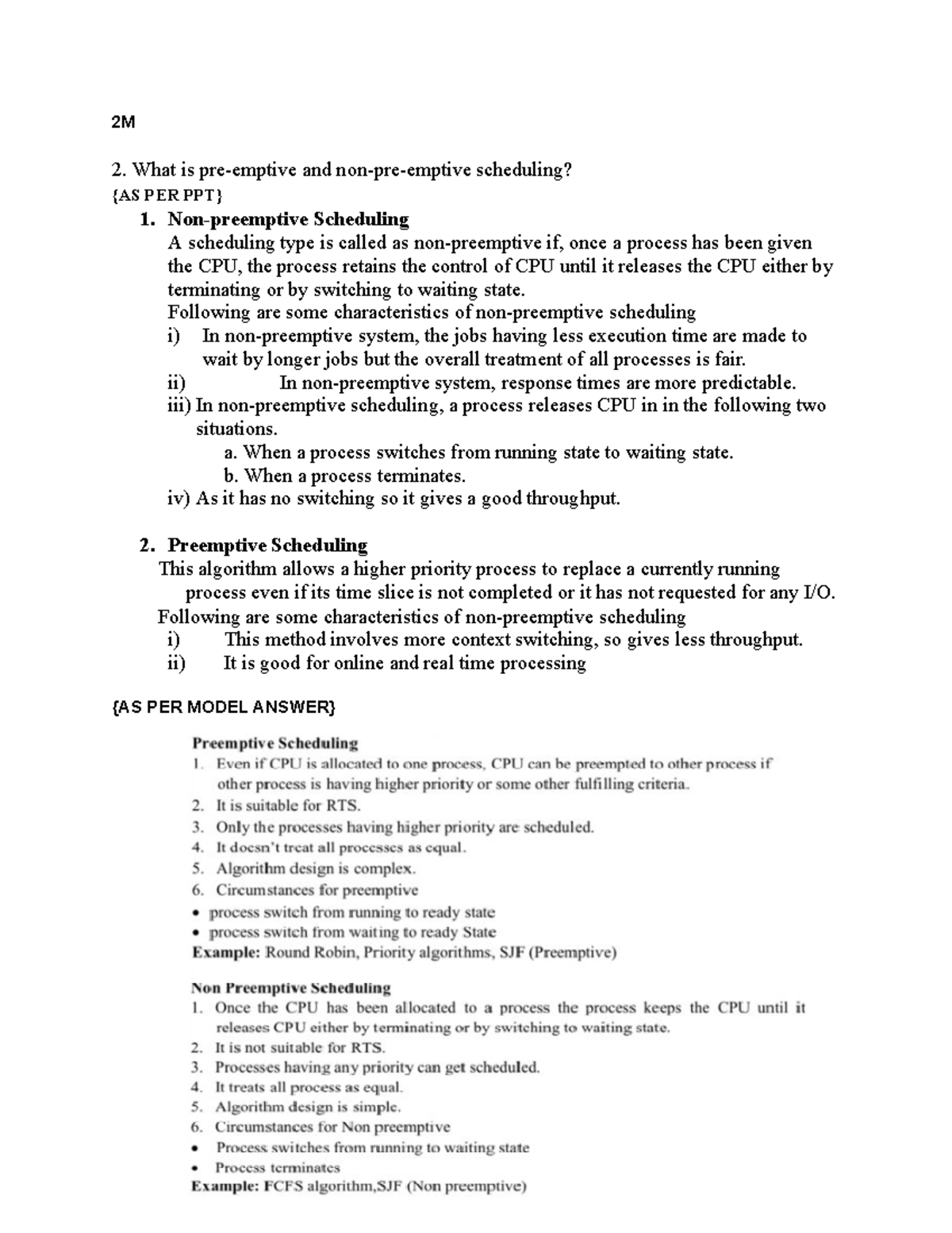 Osy set 2 ct2 - you can do it - 2M 2. What is pre-emptive and non-pre-emptive scheduling? {AS ...