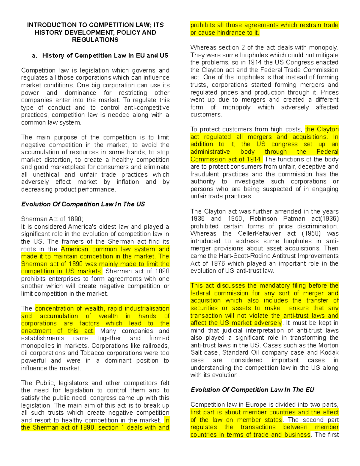 Introduction TO Competition LAW - INTRODUCTION TO COMPETITION LAW; ITS ...