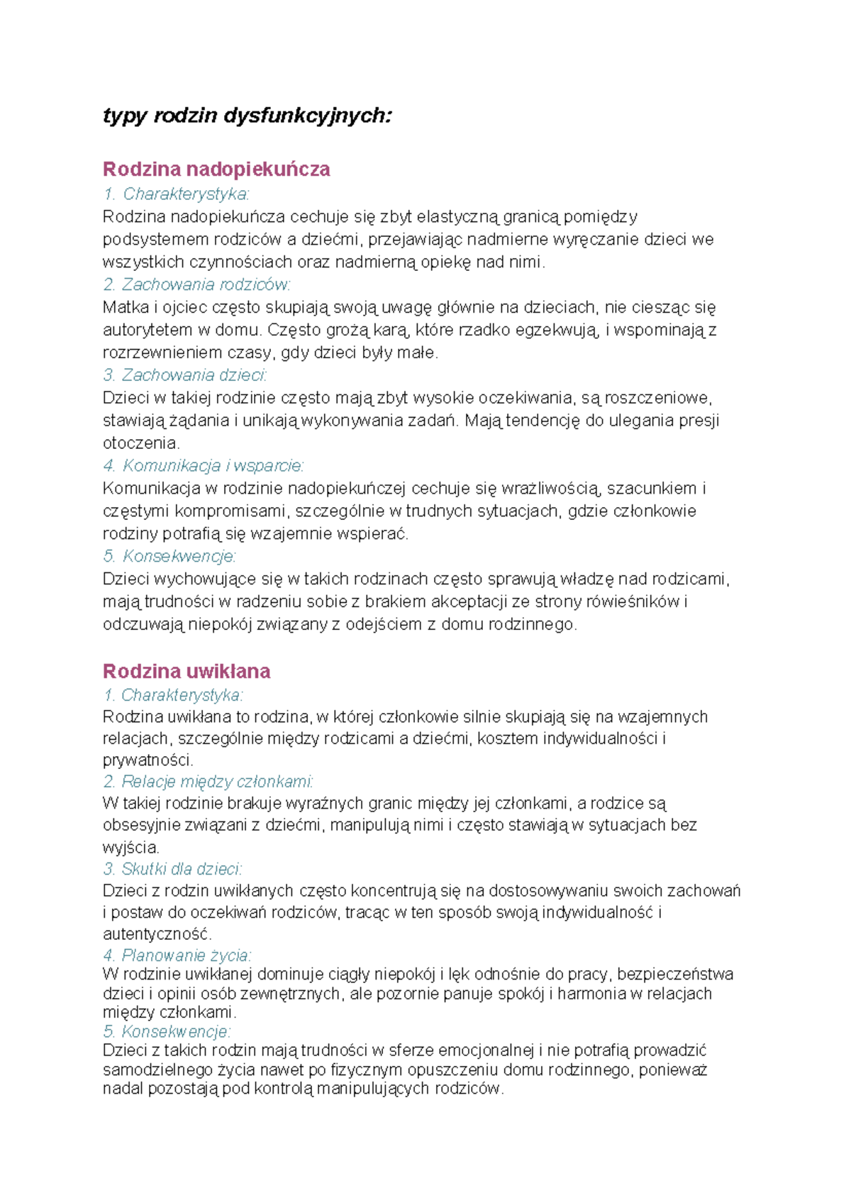 Psychologia małżeństwa i rodziny - typy rodzin dysfunkcyjnych: Rodzina ...