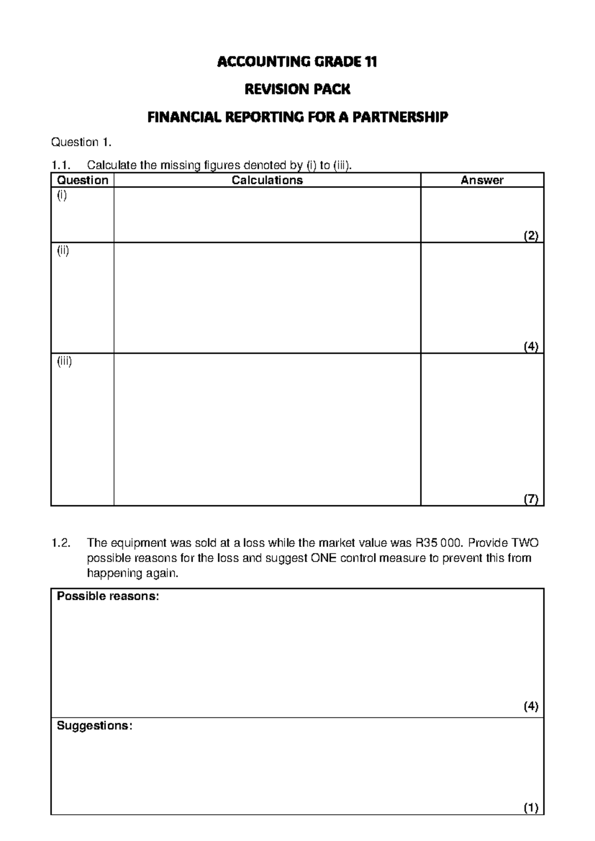 Accounting Grade 11 - Revision pack Financial recording - ACCOUNTING ...