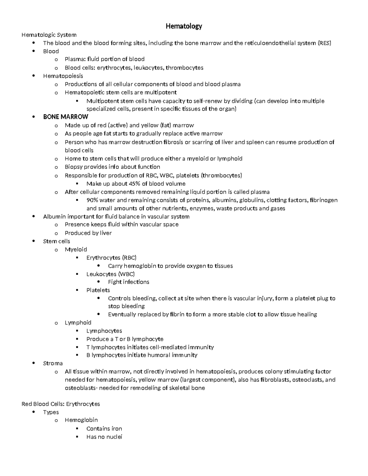 Hematology Notes - Hematology Hematologic System The blood and the ...