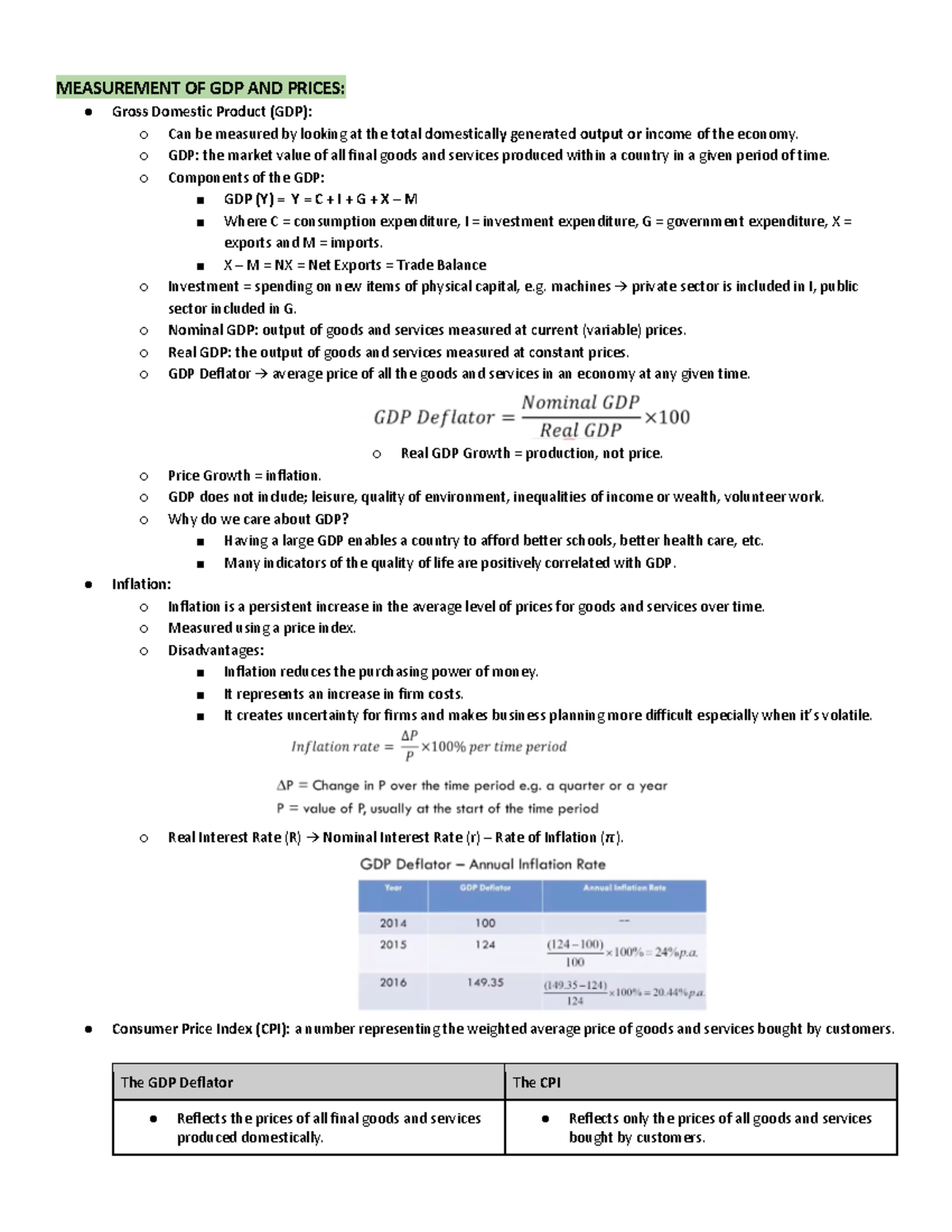 Macro Notes - MEASUREMENT OF GDP AND PRICES: Gross Domestic Product ...