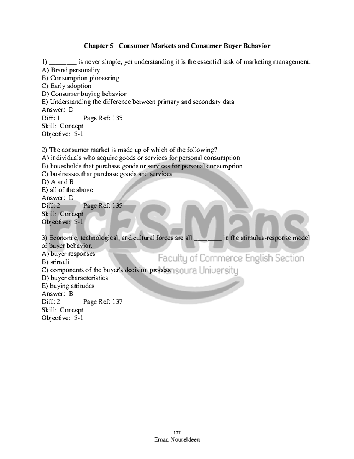 Test bank principles of marketing - 177 Chapter 5 Consumer Markets and ...