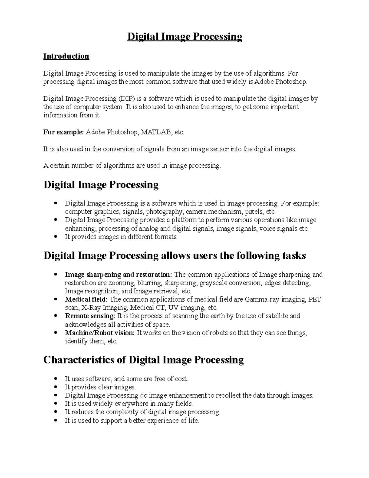 UNIT-1(image processing) - Digital Image Processing Introduction Digital Image Processing is ...