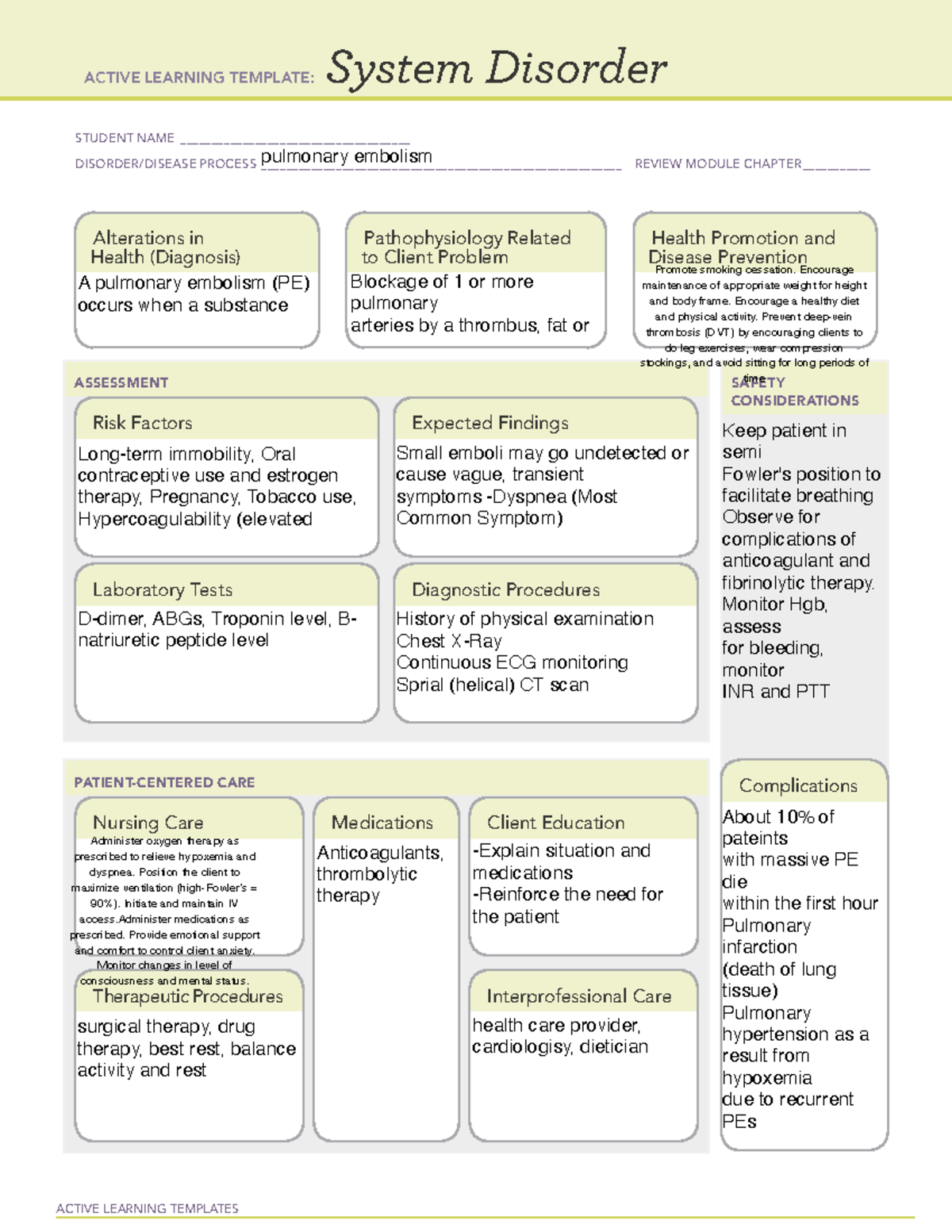 Pulmonary embolism - disorder - ACTIVE LEARNING TEMPLATES System ...