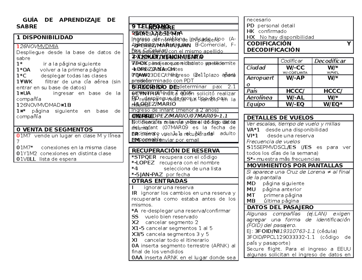 Guia Comandos Sabre - guia - GUÍA DE APRENDIZAJE DE SABRE 1 ...
